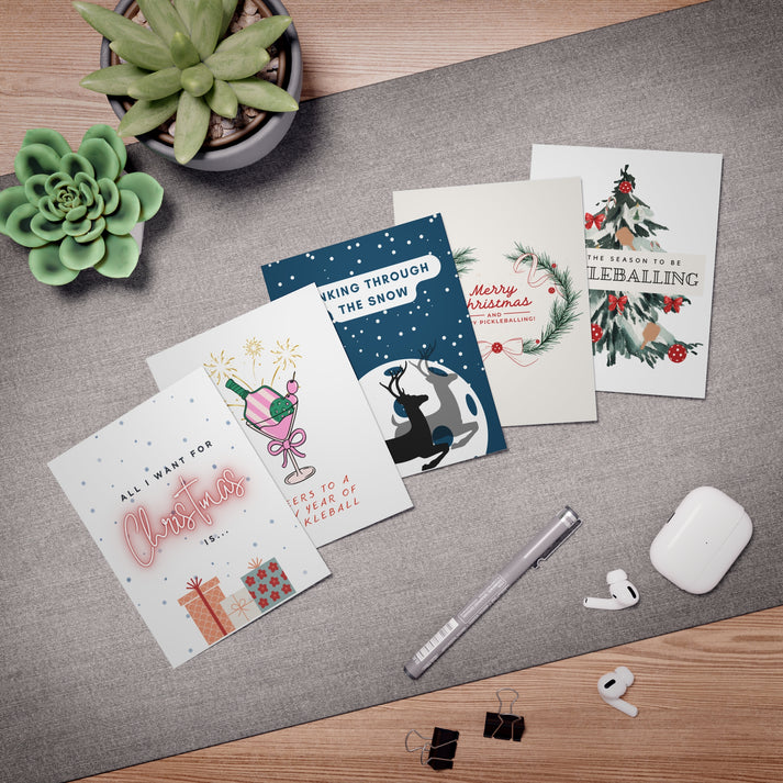 Happy Holidays Pickleball Greeting Cards Bundle Set (Pack of 5 ...